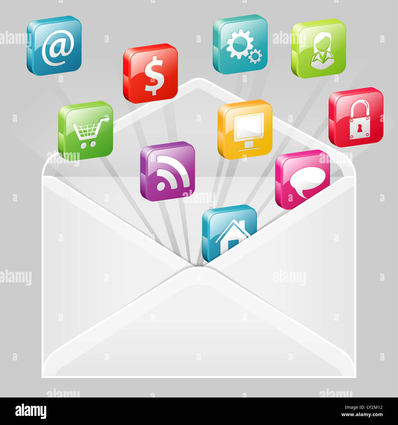 Open Envelope with a set of icons, element for design, vector ...
