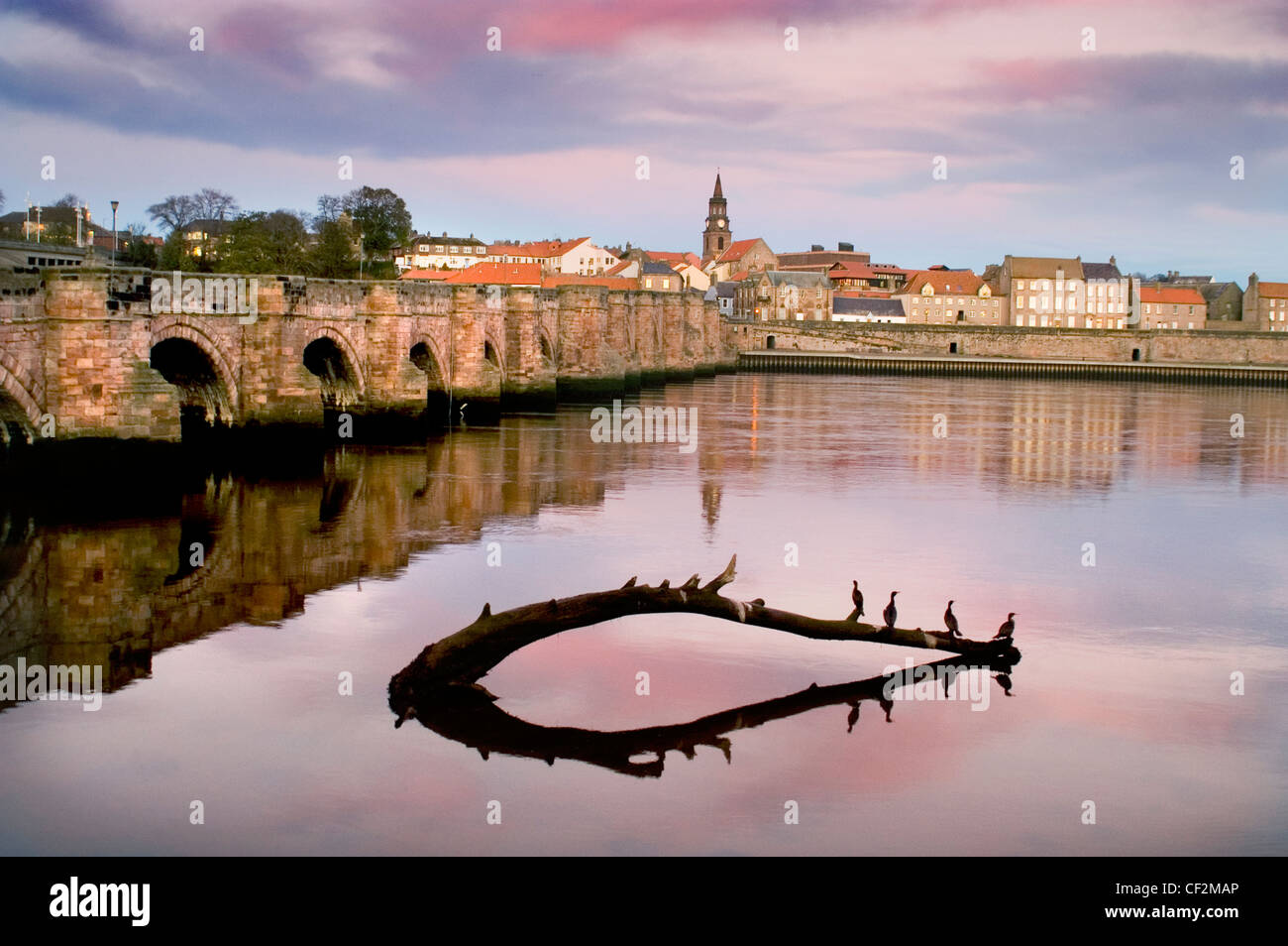 Berwick Bridge (the Old Bridge) built between 1611 and 1624, and town ...