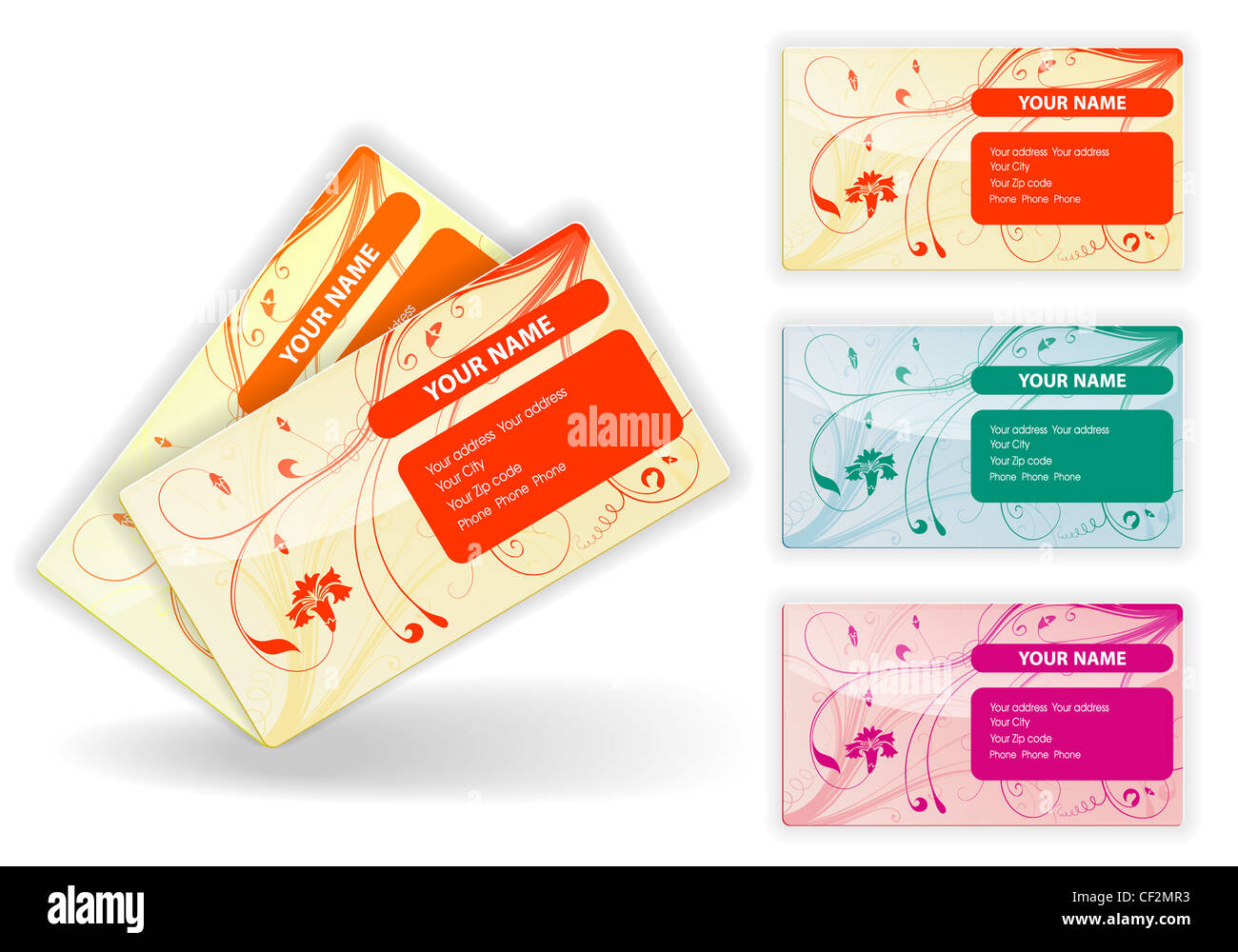 Collect Business Cards in Different Colors with Flower, vector ...
