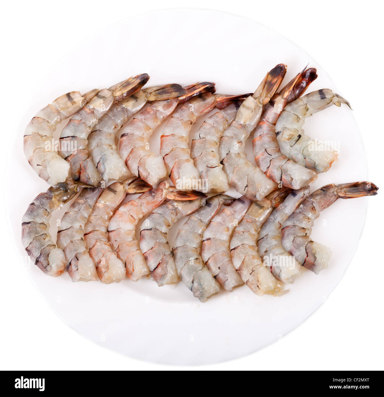 Plate with a Peeled Raw Tiger Prawns Isolated on White Background Stock ...