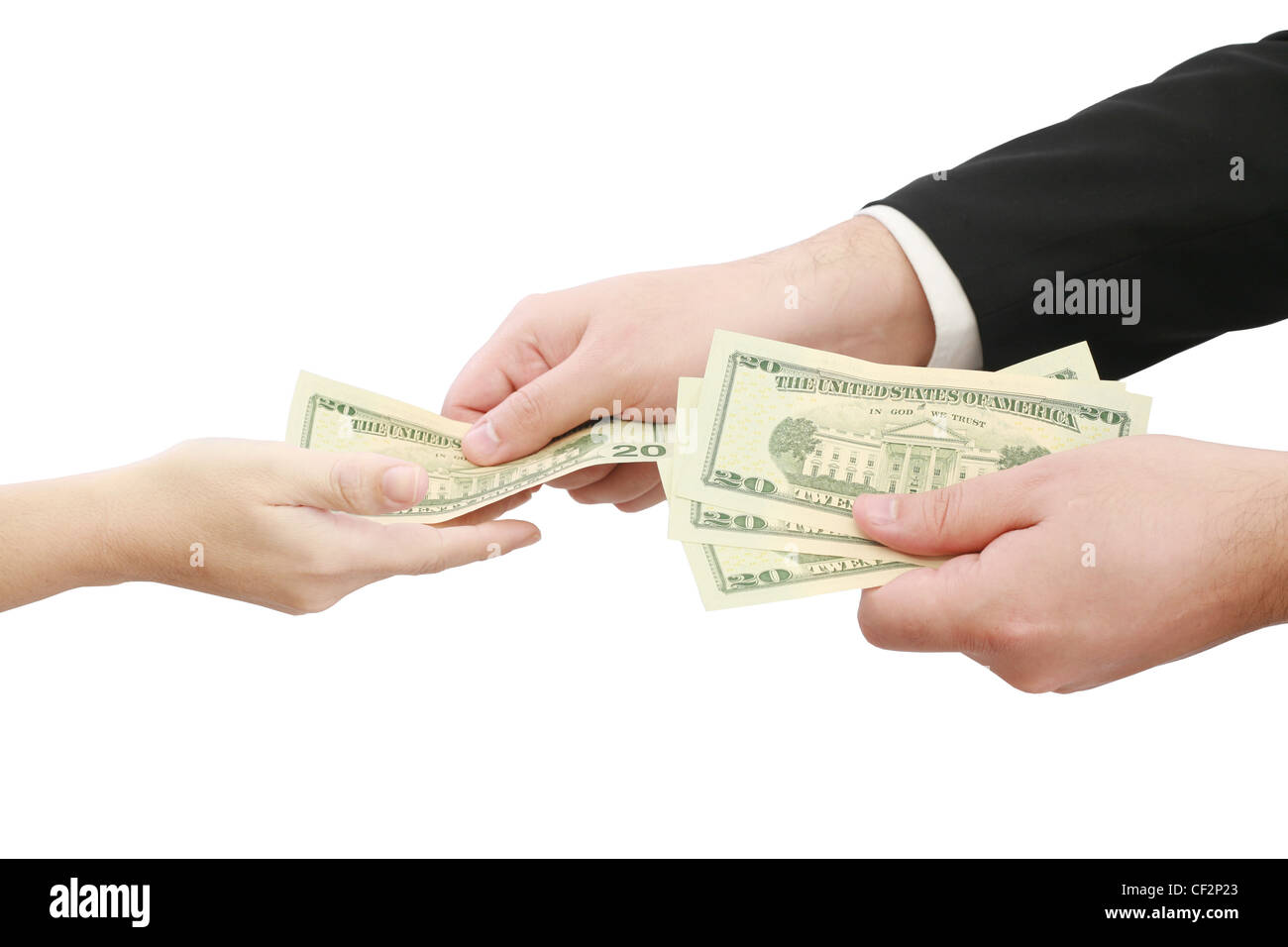 Hands giving money isolated on white background Stock Photo - Alamy