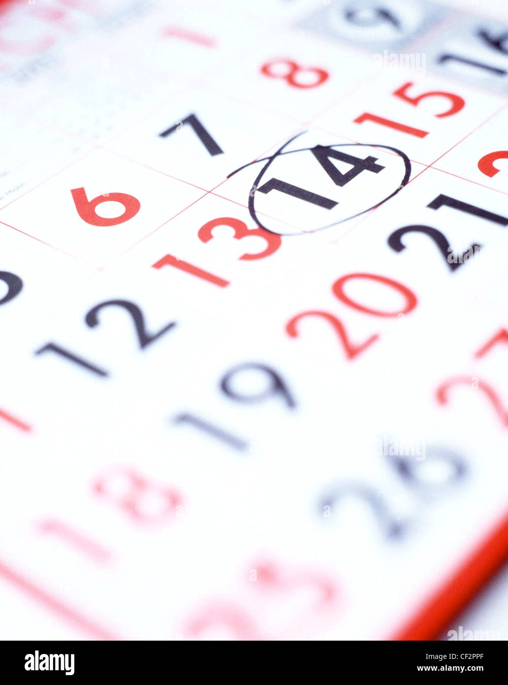 A calendar with the 14th ringed Stock Photo - Alamy