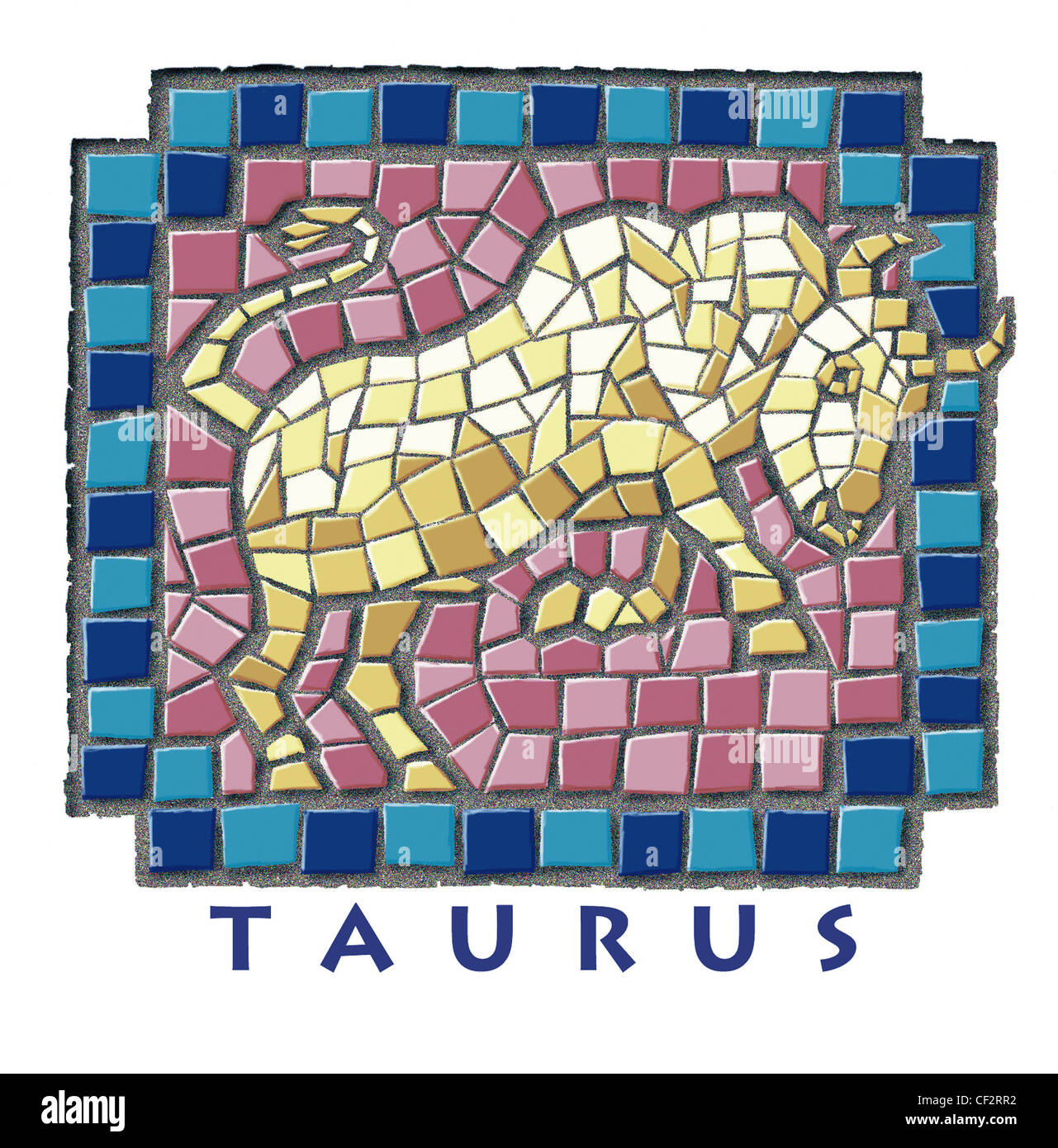 Star sign Taurus Mosaic illustration of golden bull on hind legs ...