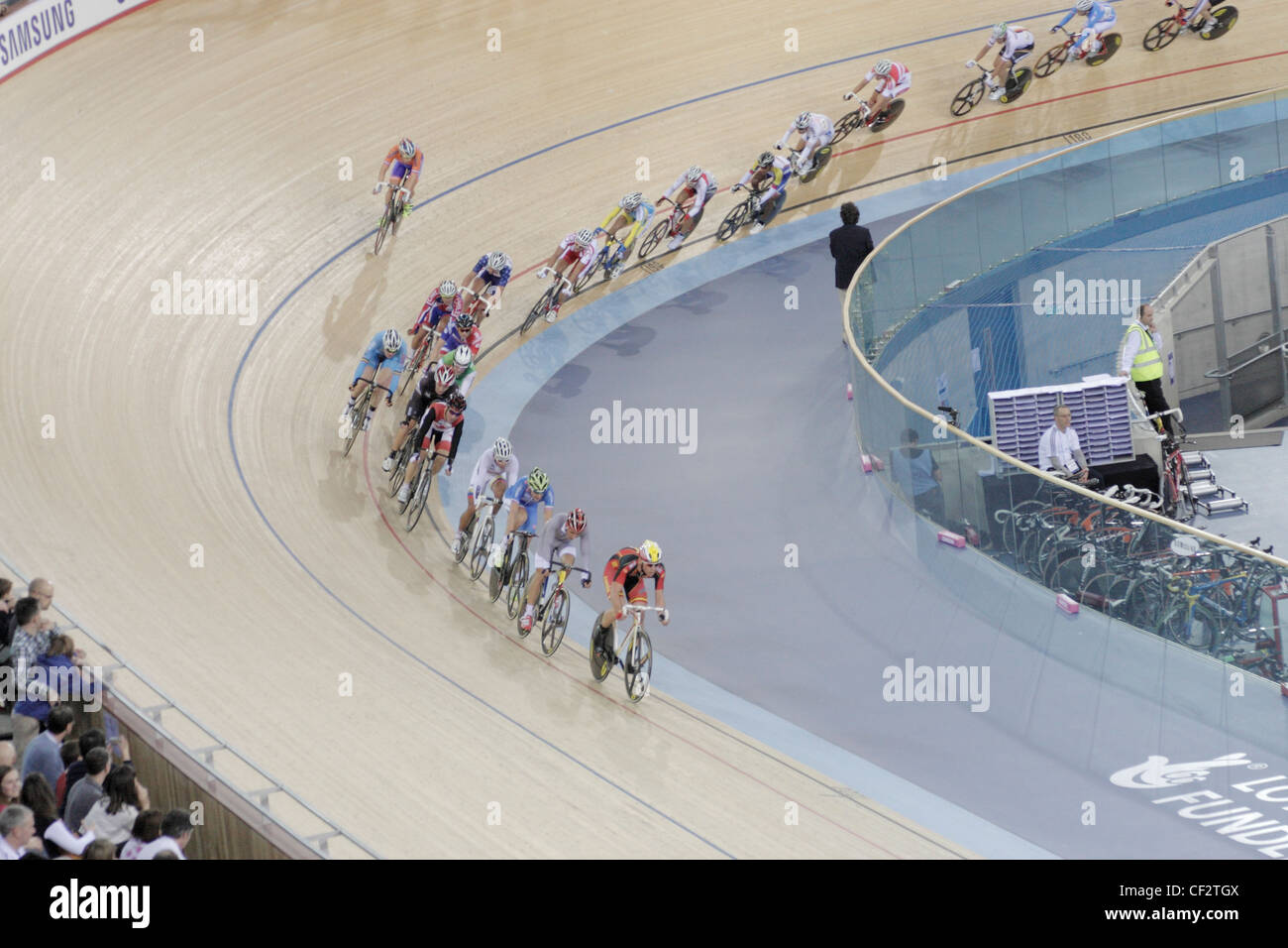 Cyclists Cycling On Track At Velodrome High Resolution Stock ...