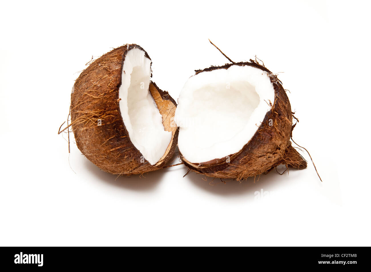 Coconut halved and isolated on a white studio background Stock Photo ...