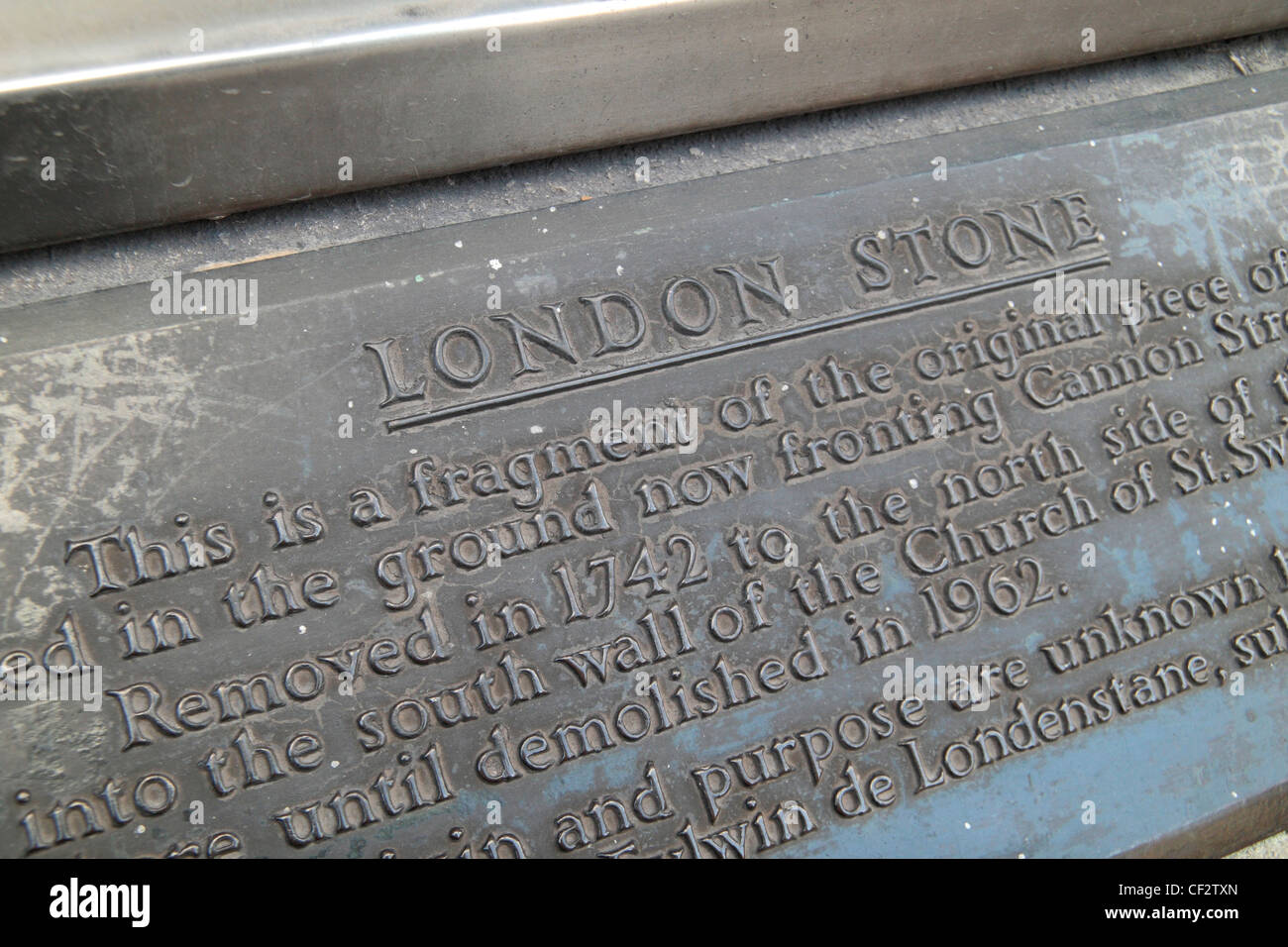 Information plaque above the London Stone, a historic stone hidden ...