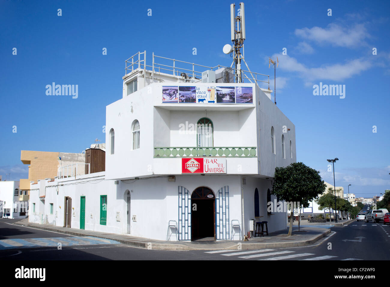 mobile phone mast above a bar in El Cotillo Stock Photo - Alamy