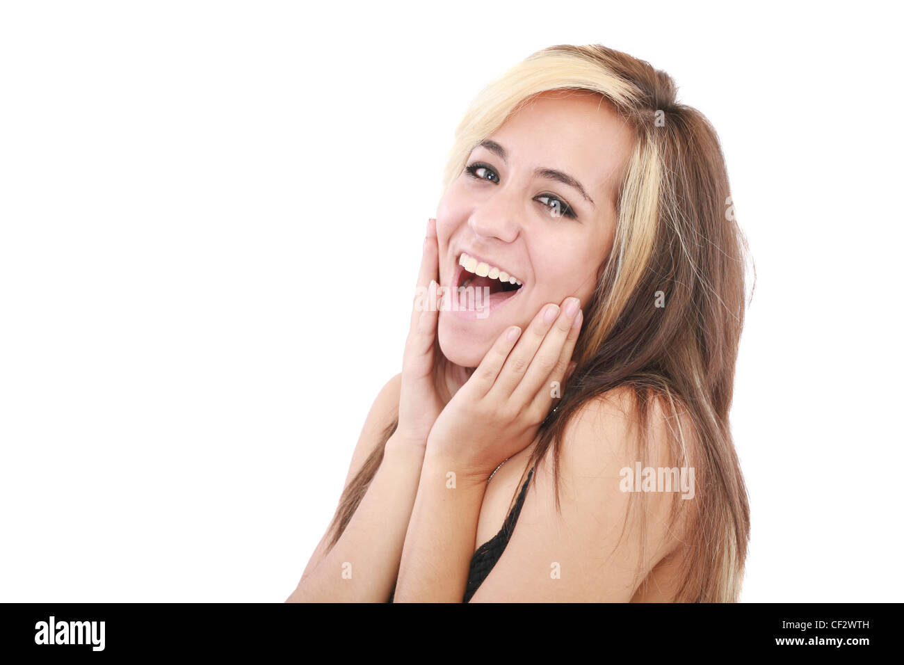 Smiling woman isolated on white background Stock Photo - Alamy