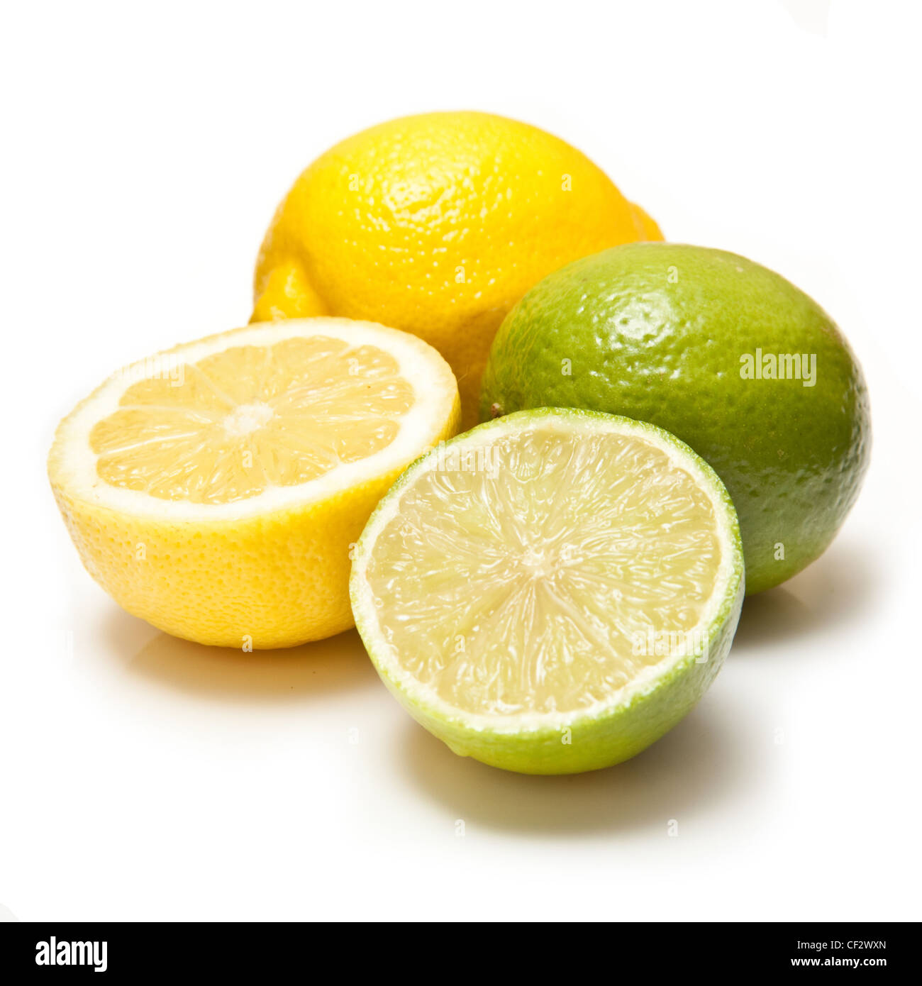 Lemon and Lime citrus fruit isolated on a white studio background Stock ...
