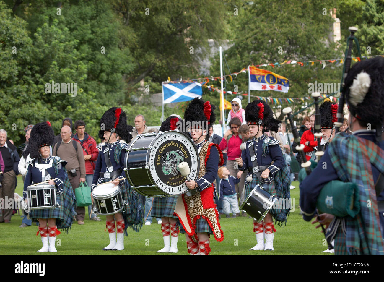 The Ballater and District Pipe Band performing at the Lonach Gathering ...