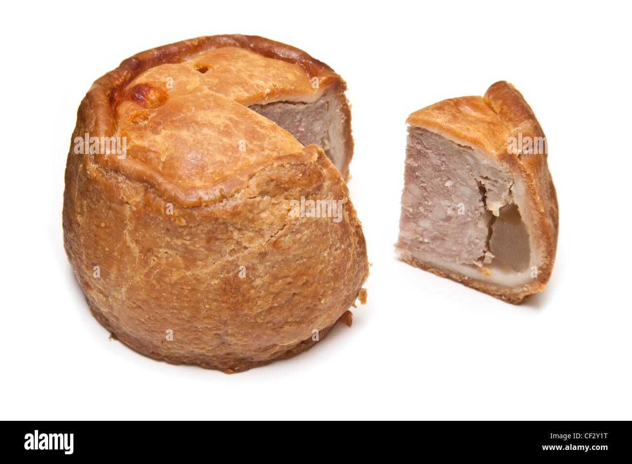 Melton Mowbray pork pie isolated on a white studio background Stock ...