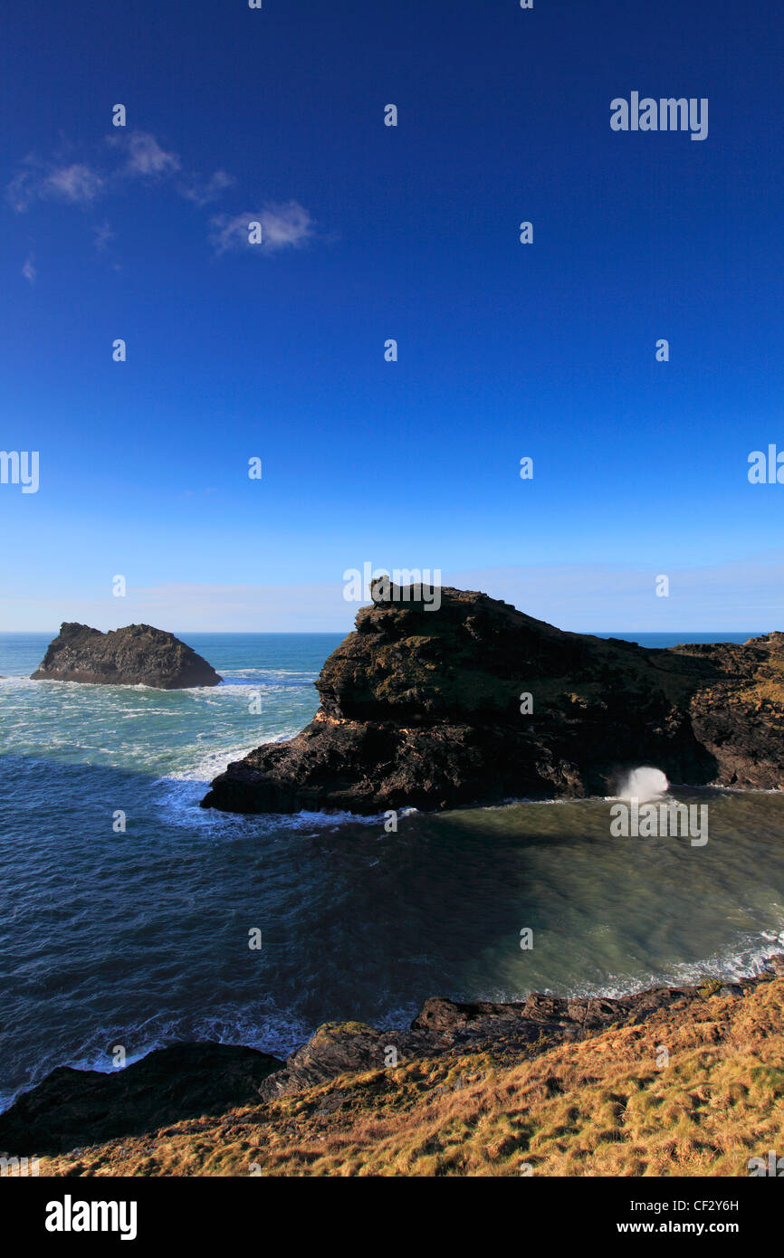 The Boscastle Blow Hole under Penally Point. Coastal shoreline ...