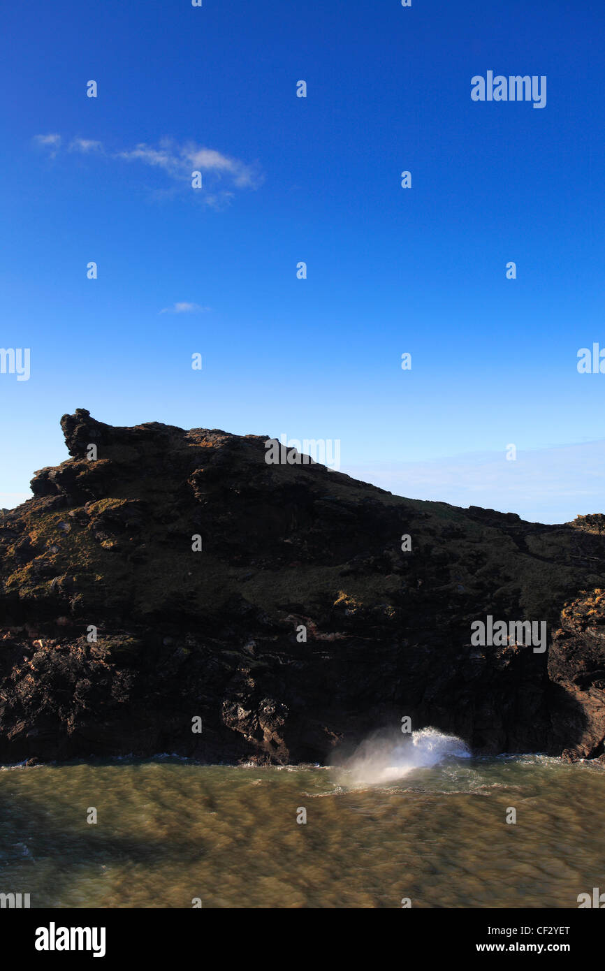 The Boscastle Blow Hole under Penally Point. Coastal shoreline ...