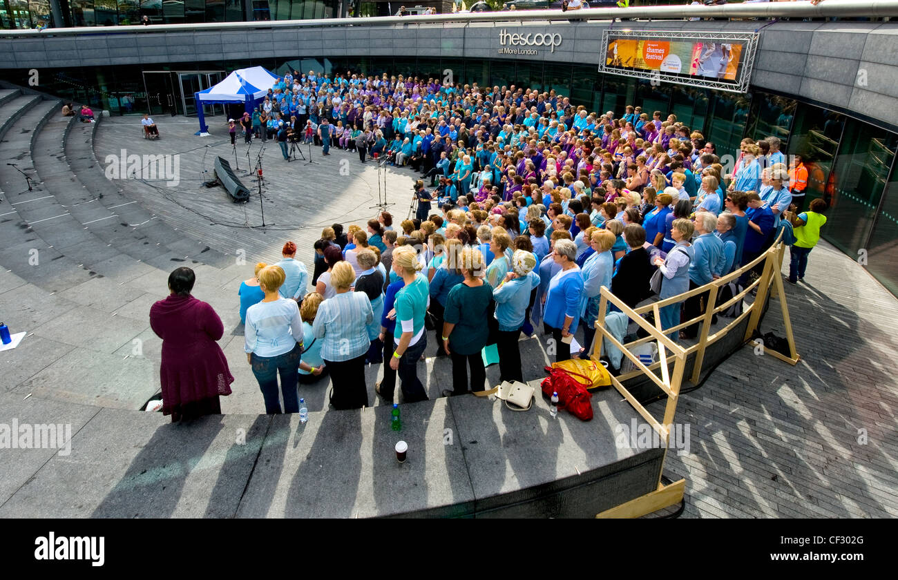 A massed choir singing in support of Water Aid in The Scoop at the ...