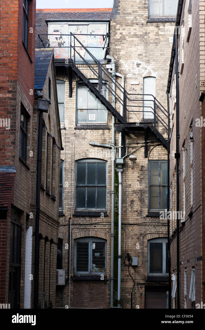 Old buildings with external metal fire escapes Stock Photo - Alamy