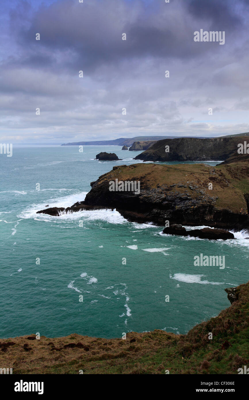 Rugged shoreline, Tintagel Bay, Tintagel town, Cornwall County, England ...