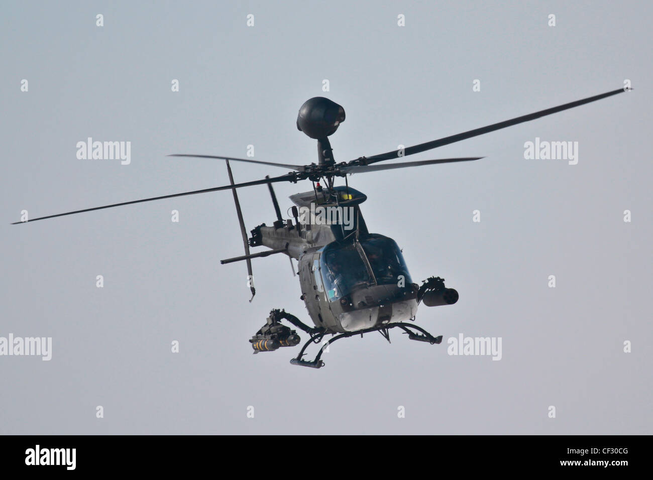 A U.S. Army OH-58D Kiowa Warrior light attack helicopter lifts off from ...