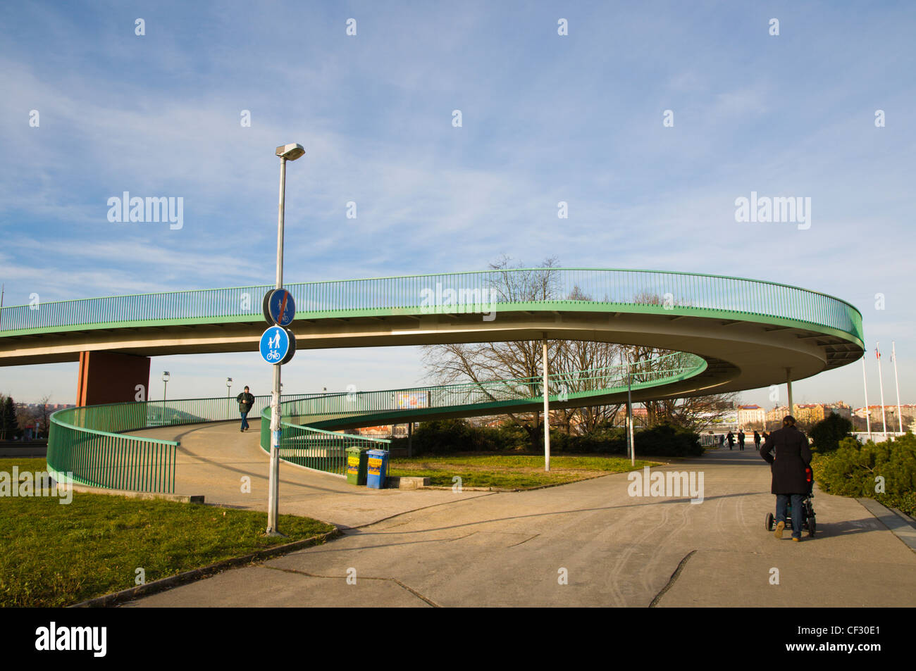 Pedestrian footbridge over 5 Kvetna street Nusle district Prague Czech ...