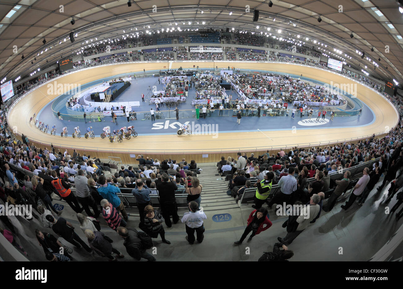 Wide angle Fish eye fisheye view of the London olympic velodrome track ...