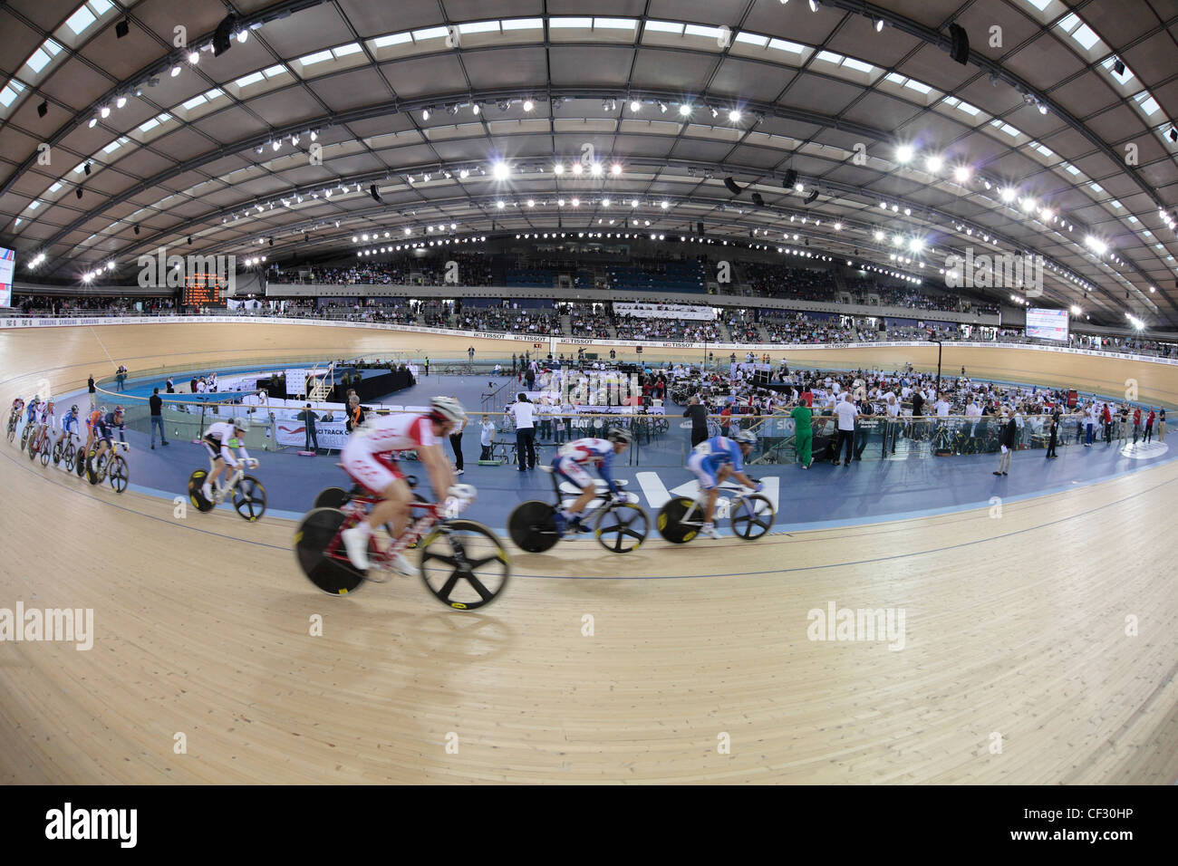 Wide angle Fish eye fisheye view of the London olympic velodrome track ...