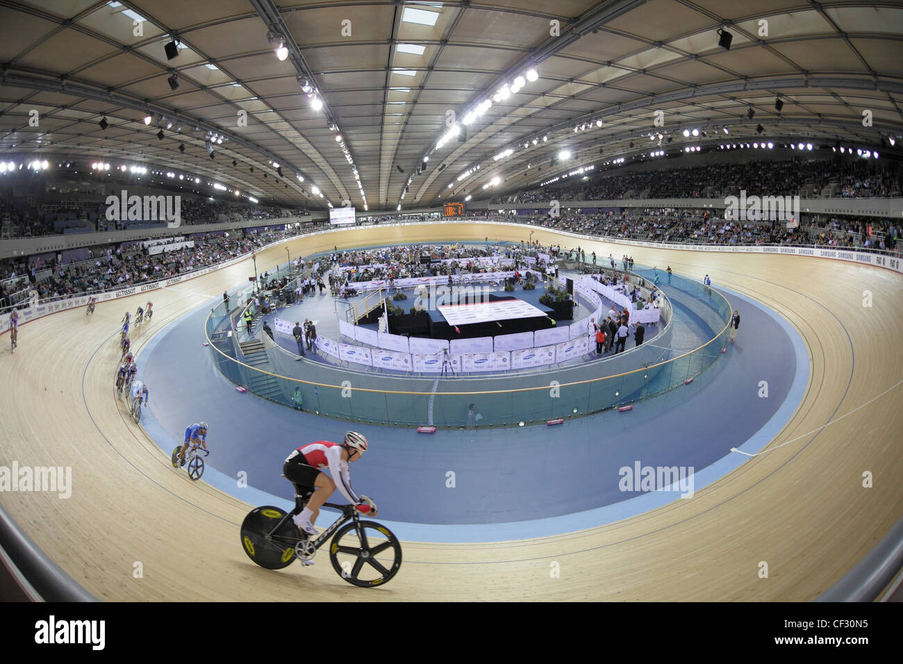 Wide angle Fish eye fisheye view of the London olympic velodrome track ...