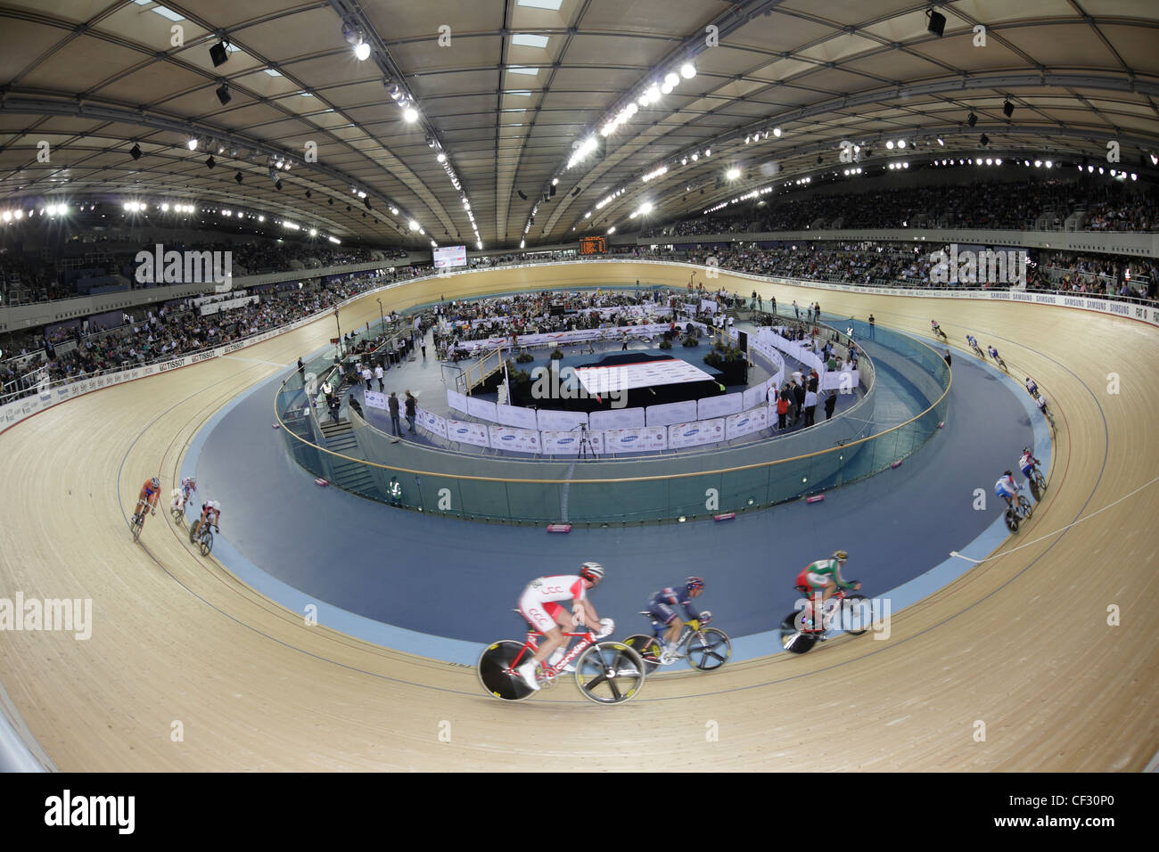 Wide angle Fish eye fisheye view of the London olympic velodrome track ...