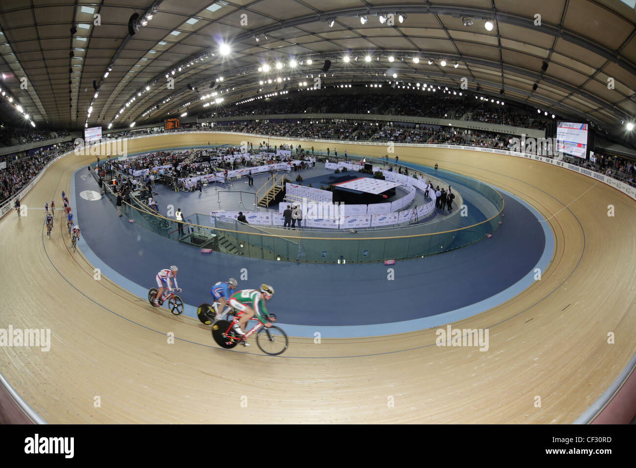 Wide angle Fish eye fisheye view of the London olympic velodrome track ...