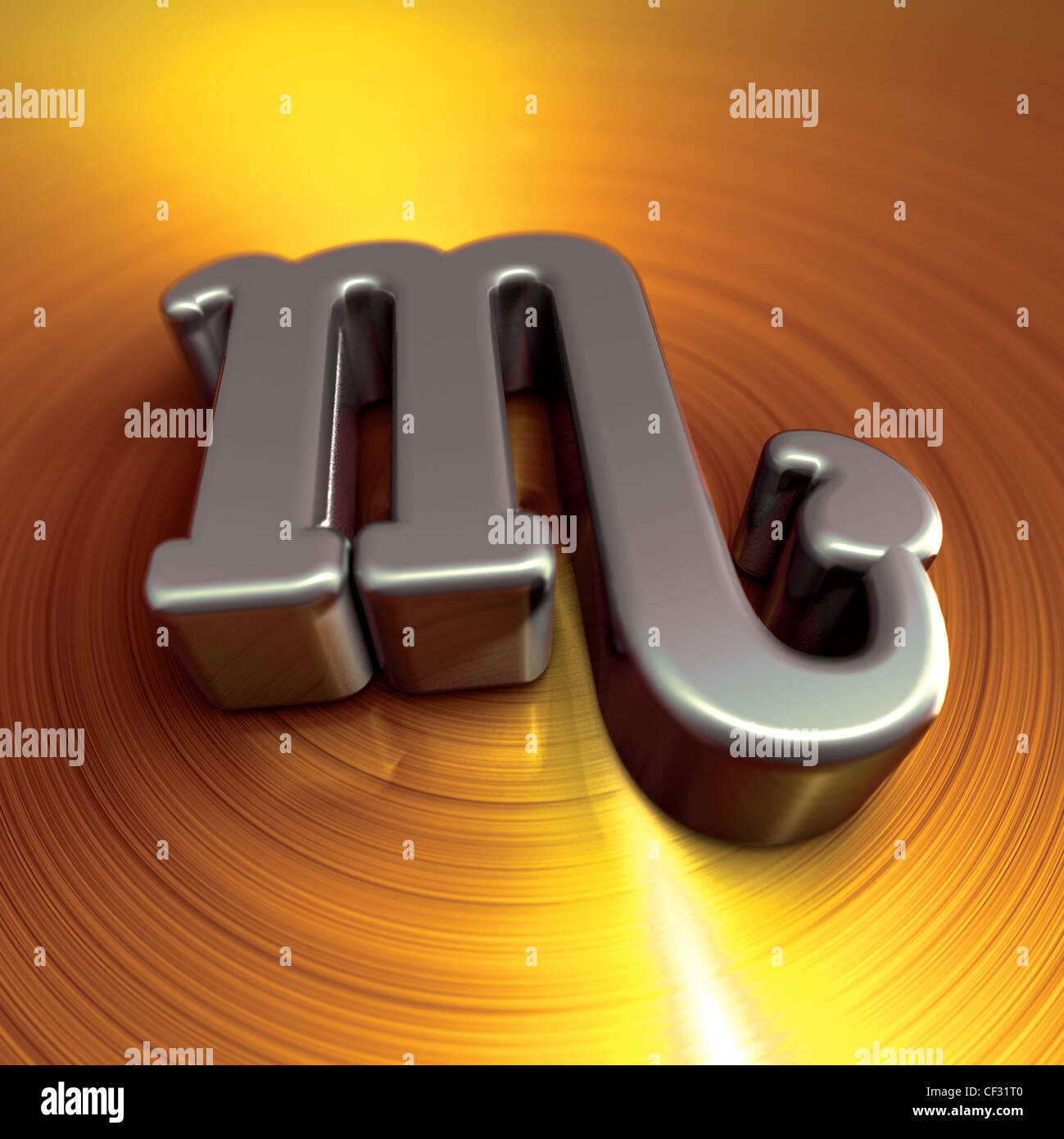 Horoscope GlyphsGold Scorpio symbol on a yellow colour background Stock ...