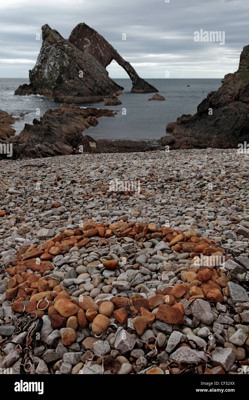 Bow Fiddle Rock, a large rock just off the coast that resembles the bow ...