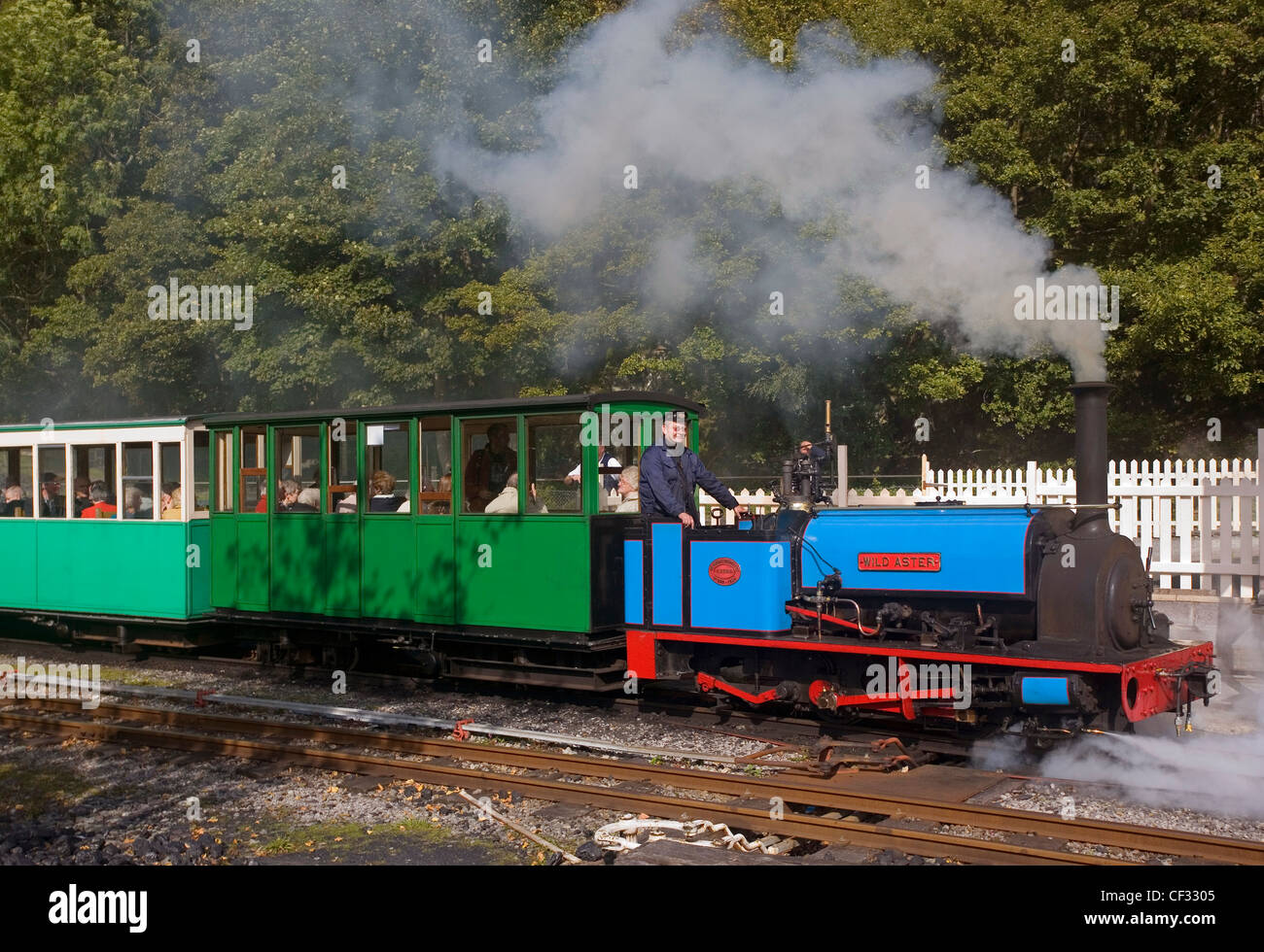A train on the Llanberis Lake Railway in the Snowdonia National Park. The trains all run on a ...