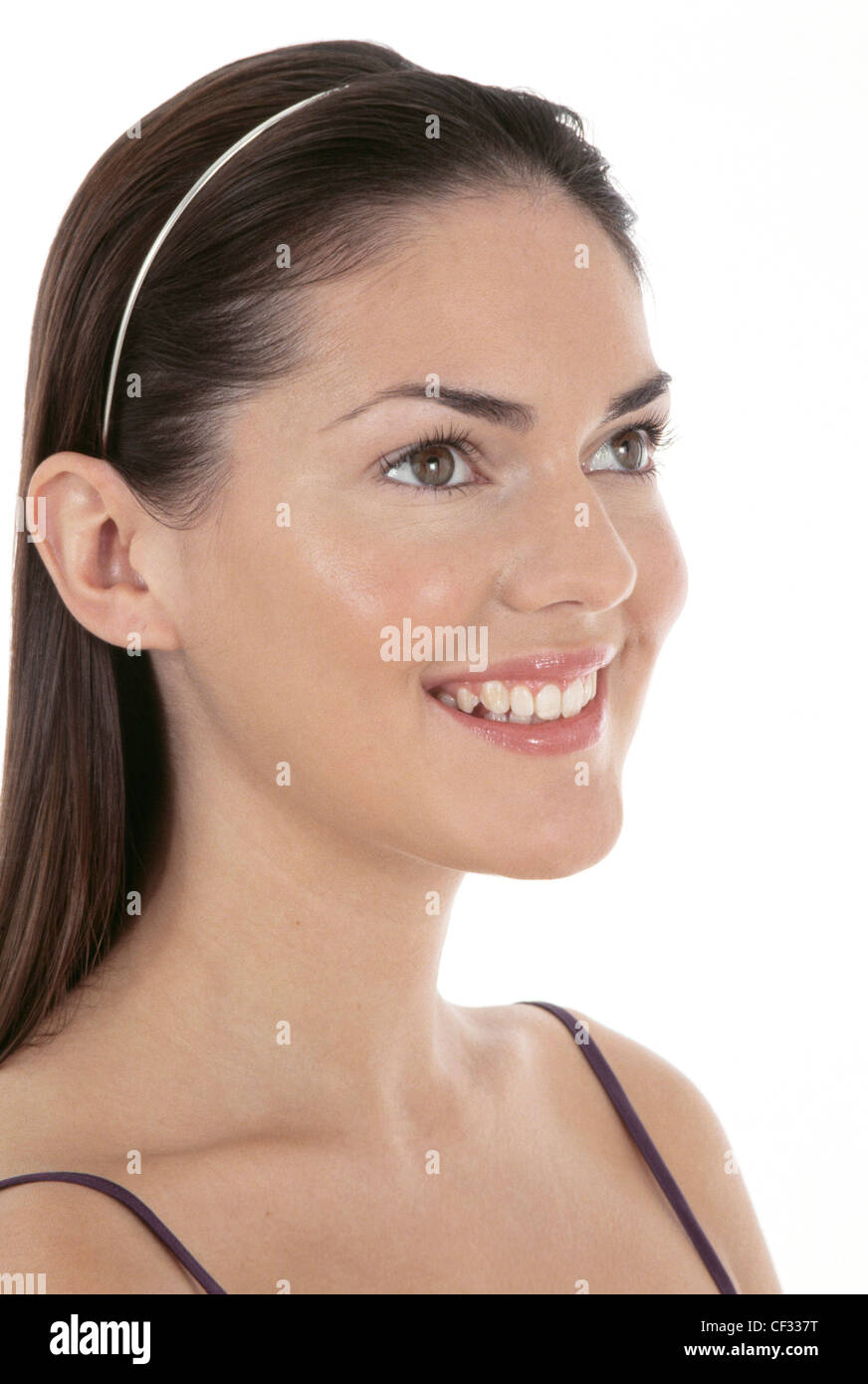 Semi profile female straight brunette hi-res stock photography and ...