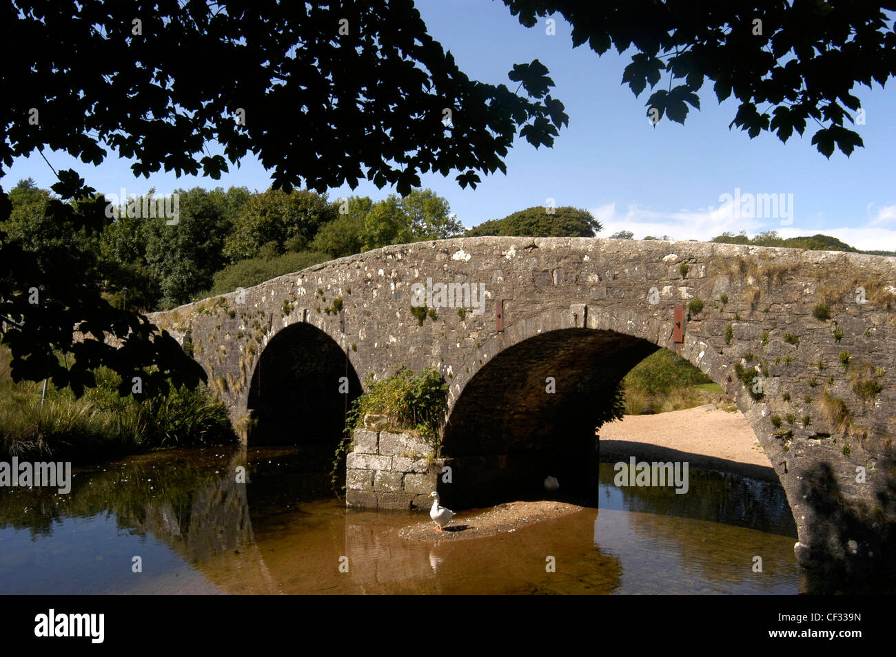 The old bridge over the West Dart River at Two Bridges in the Dartmoor ...