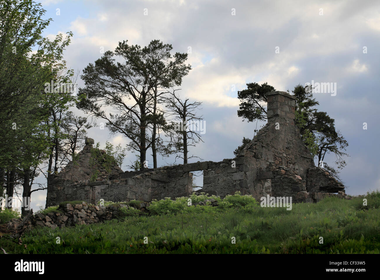 A derelict stone farm building, one of the many deserted ruins on ...