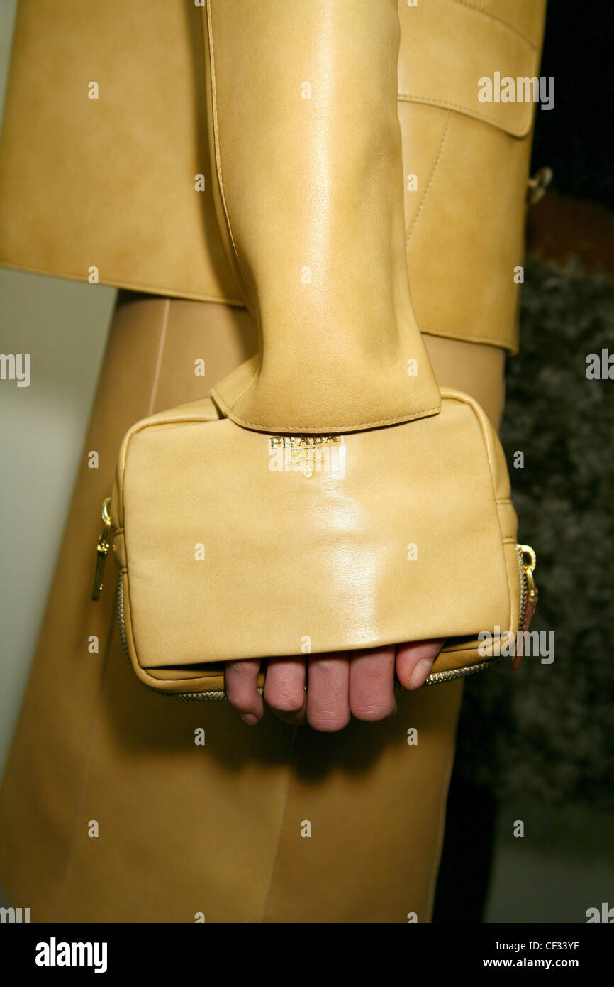 Prada Backstage Milan Autumn Winter Close up detail of model wearing ...