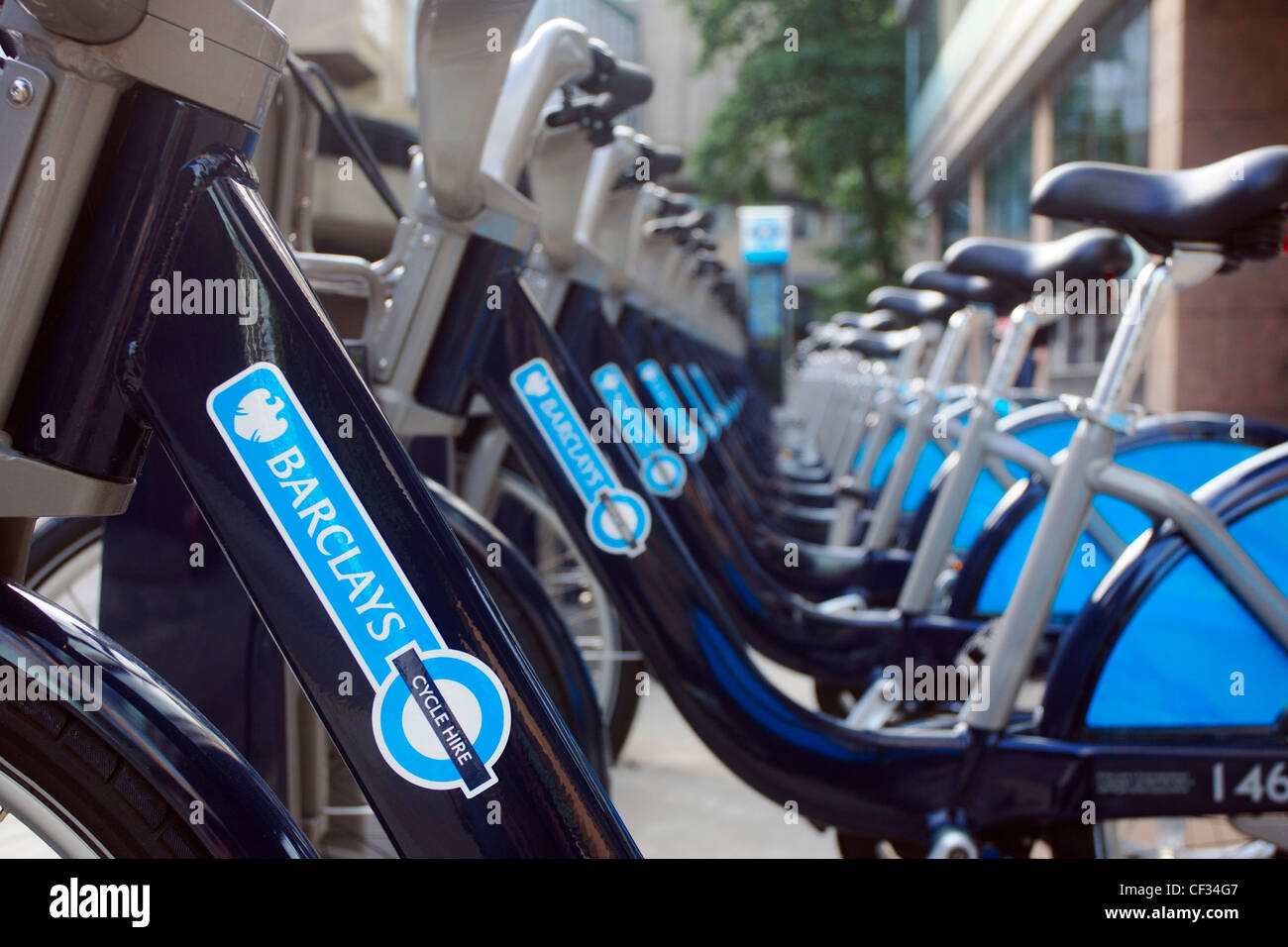 Barclays Cycle Hire bikes parked in a docking station Stock Photo - Alamy