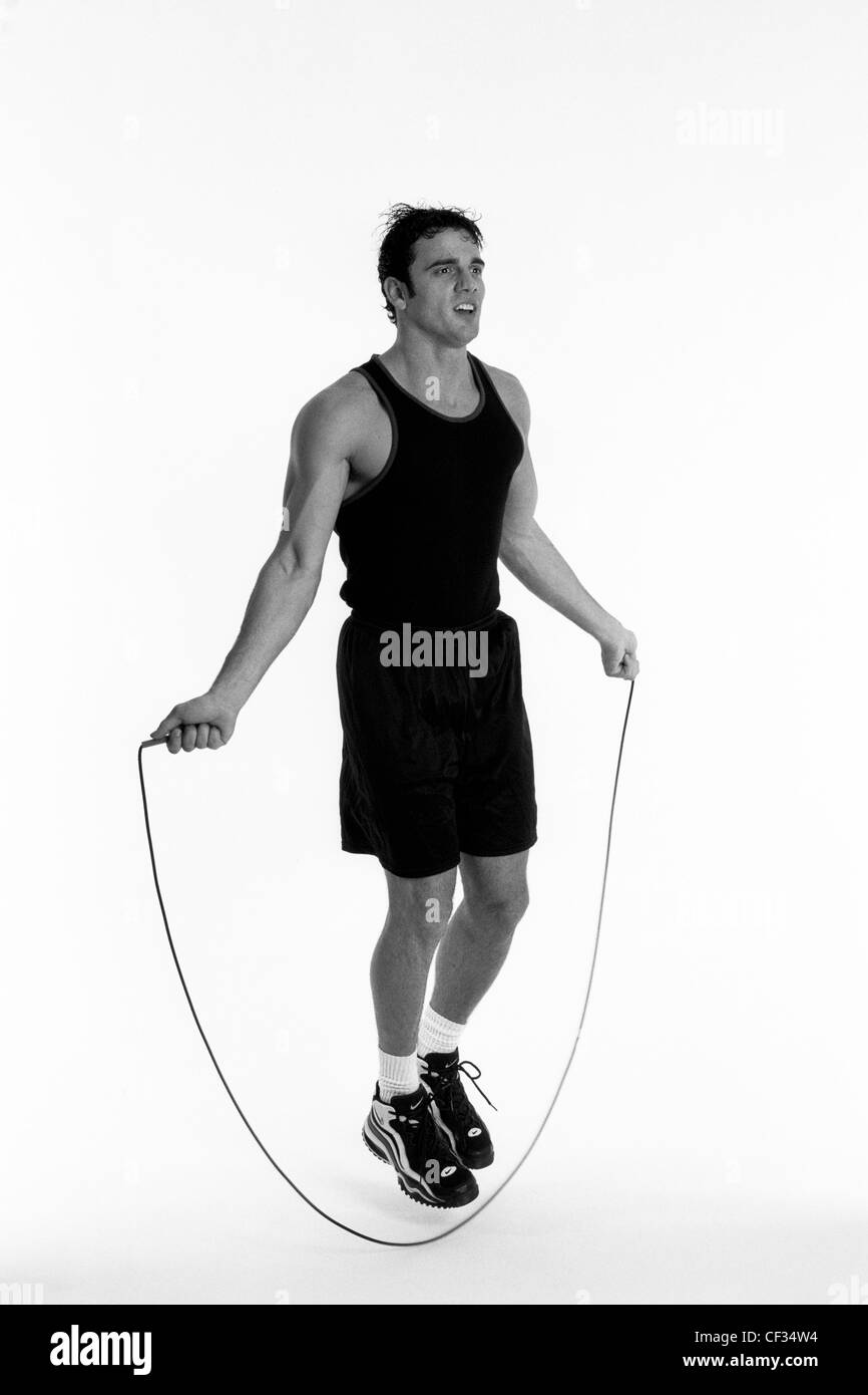 Man jumping rope Black and White Stock Photos & Images - Alamy