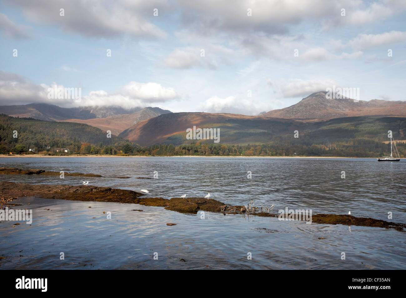 View across Brodick Bay to Goat Fell (the highest point on the Isle of ...
