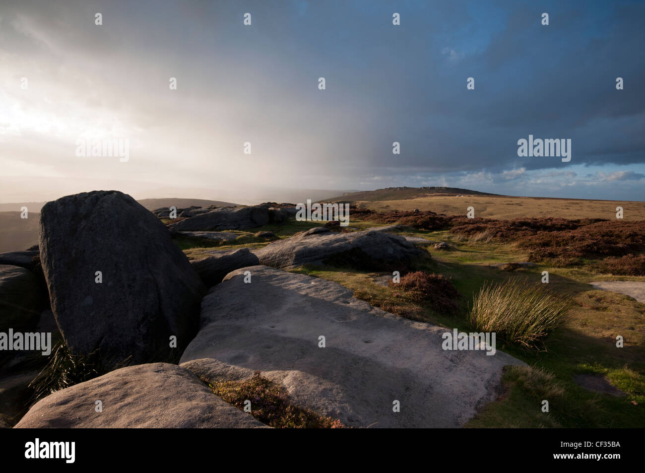 The summit plateau of Higger Tor, looking towards Stanage Edge in the ...
