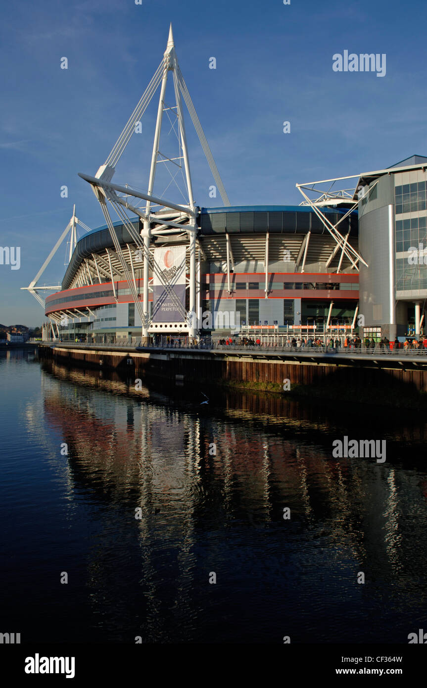 The iconic Millennium Stadium on the riverside in Cardiff Stock Photo ...
