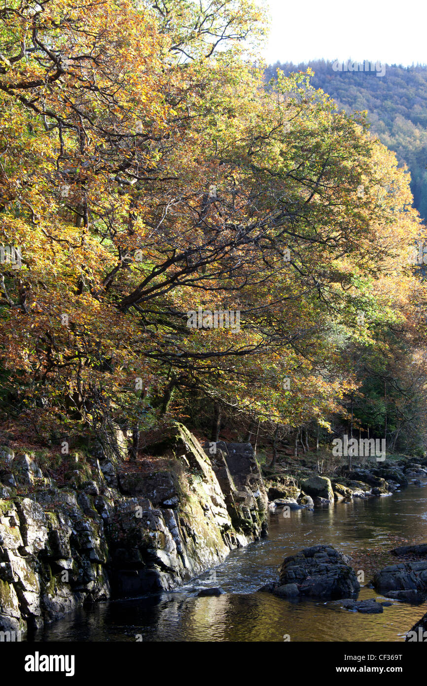 Village of Betws-y-Coed, Wales. Picturesque autumnal view of the River ...