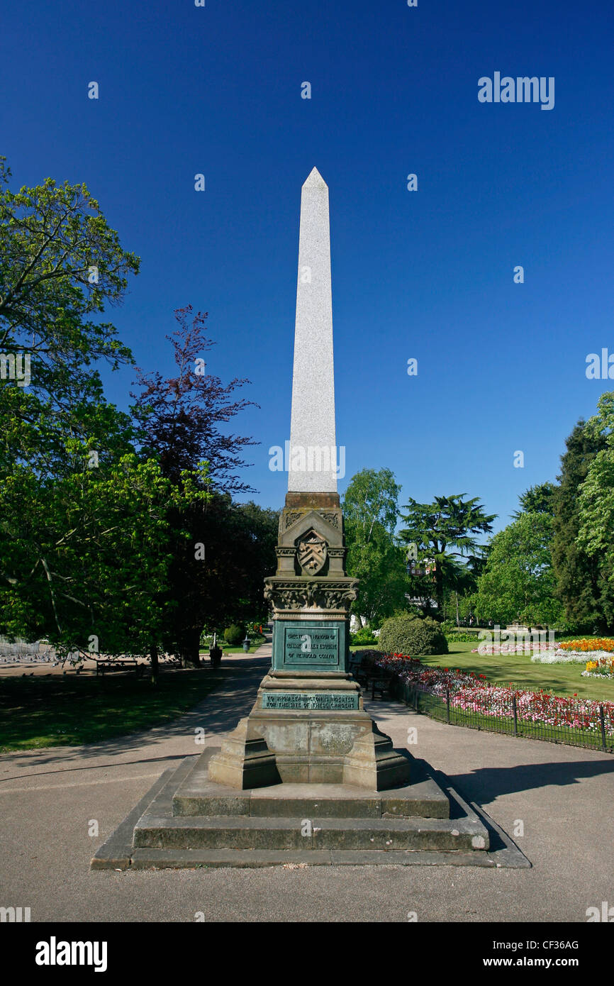 Stone Willes Obelisk statue standing in the centre of Jephson Gardens ...