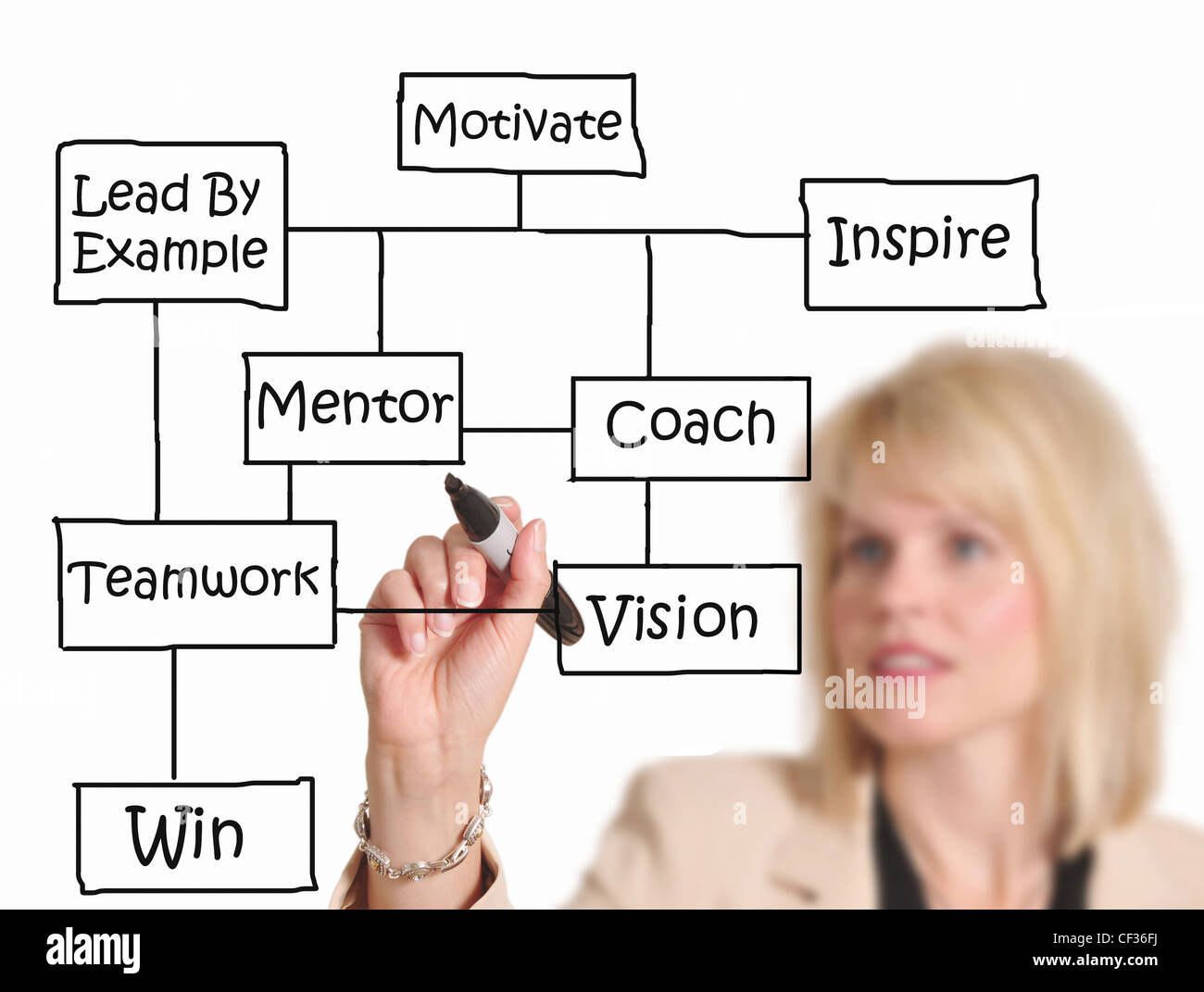 Female executive drawing business concept on a whiteboard Stock Photo ...