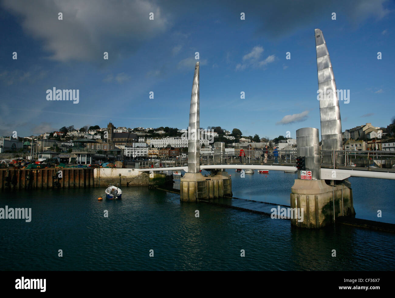 Torquay harbour bridge and sailing boats at the marina in Devon Stock ...