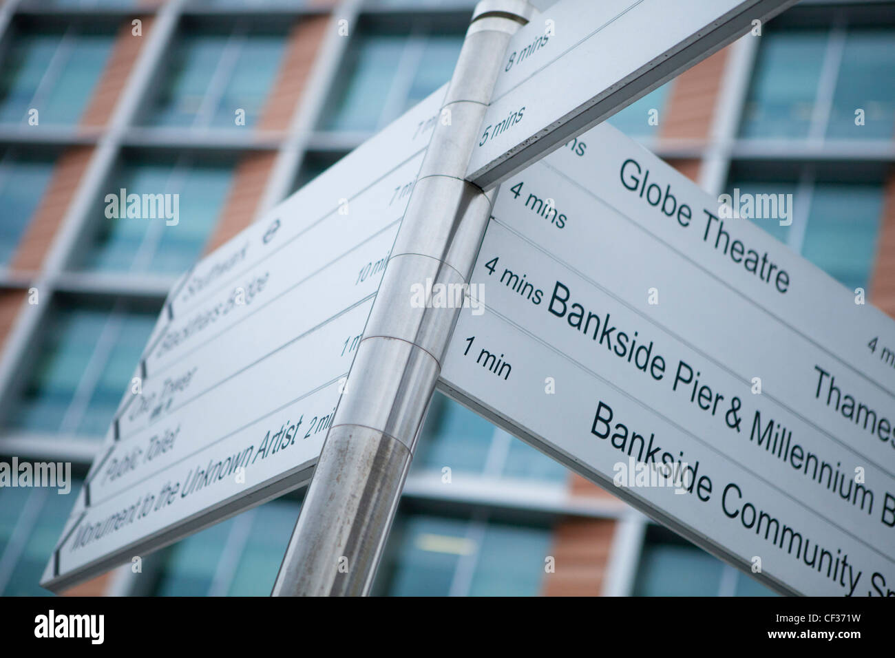 A view of a sign post outside the Blue Fin Building in Sumner Street in ...