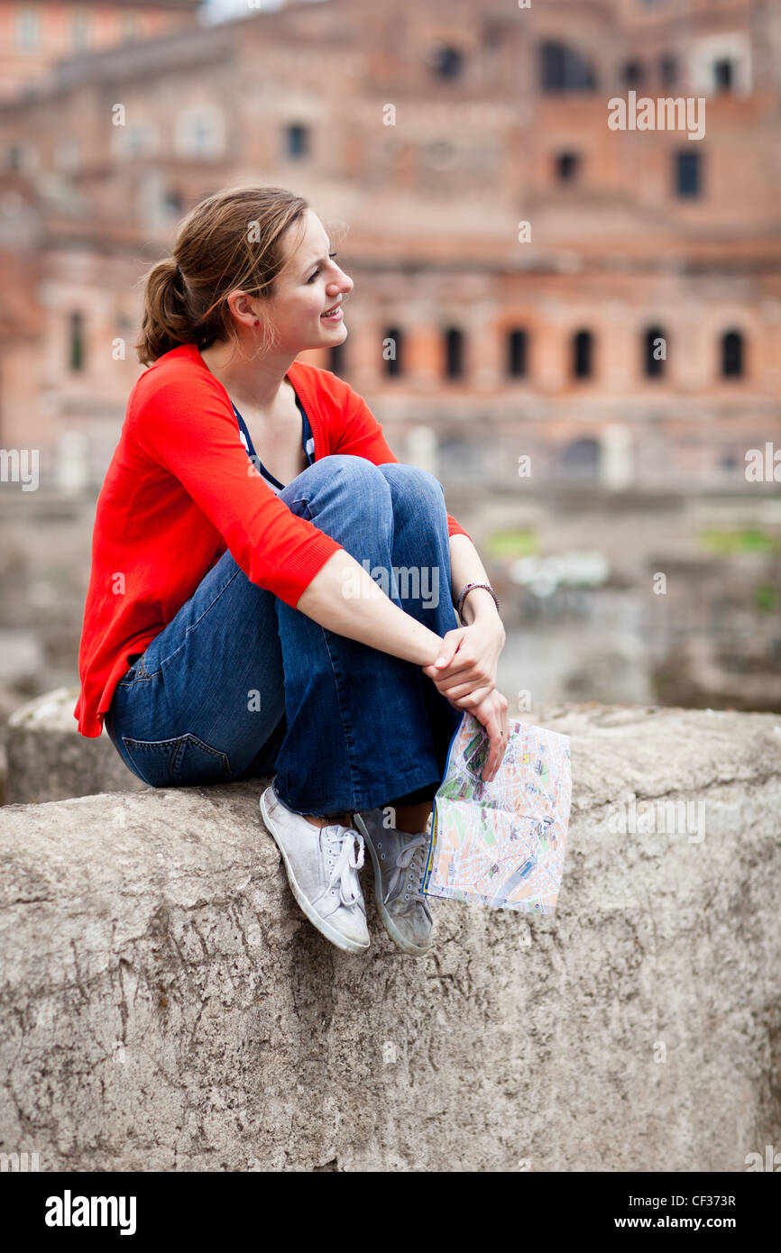 Portrait of a pretty, young, female tourist in Rome, Italy (with ...