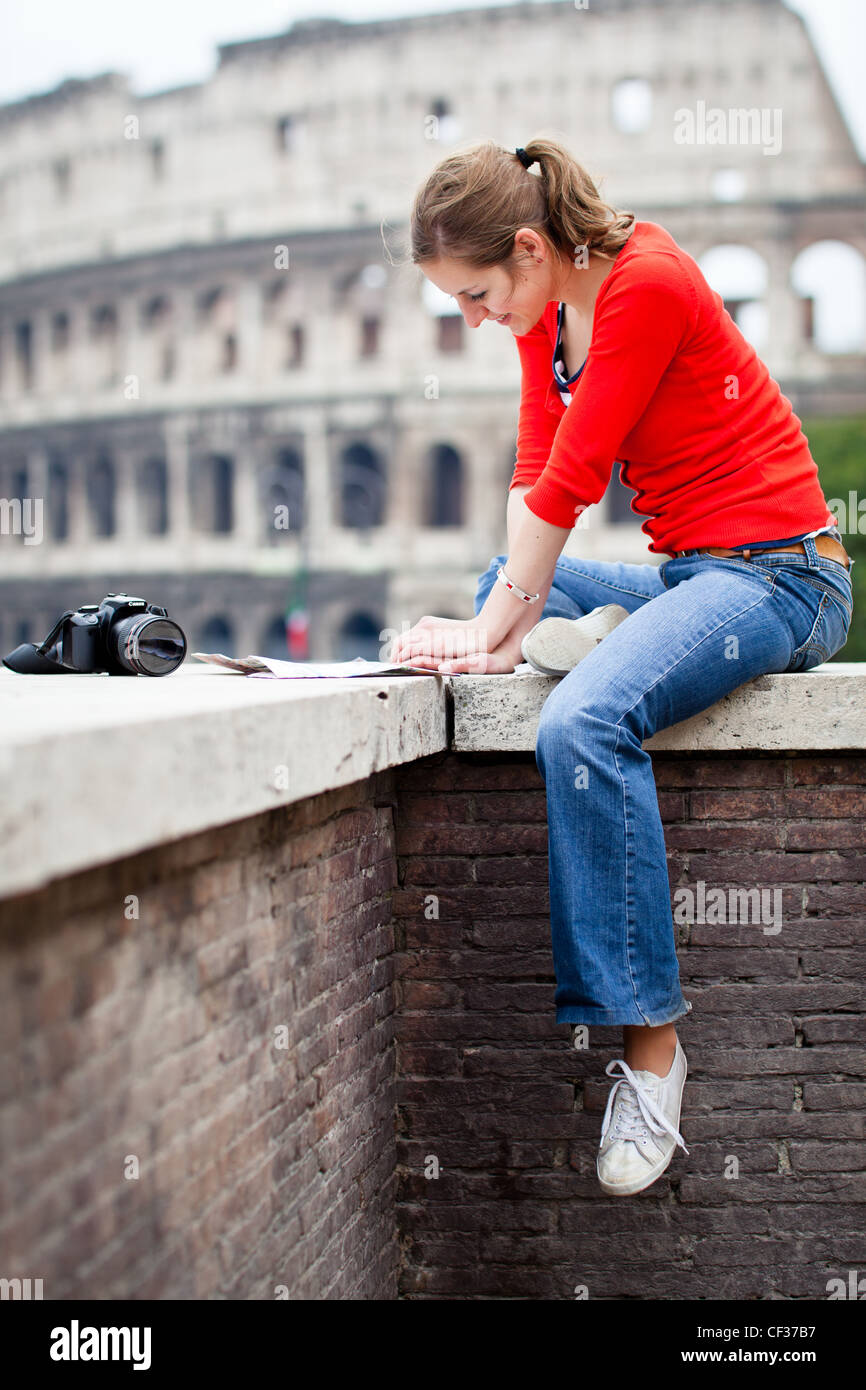 Portrait of a pretty, young, female tourist in Rome, Italy (with ...
