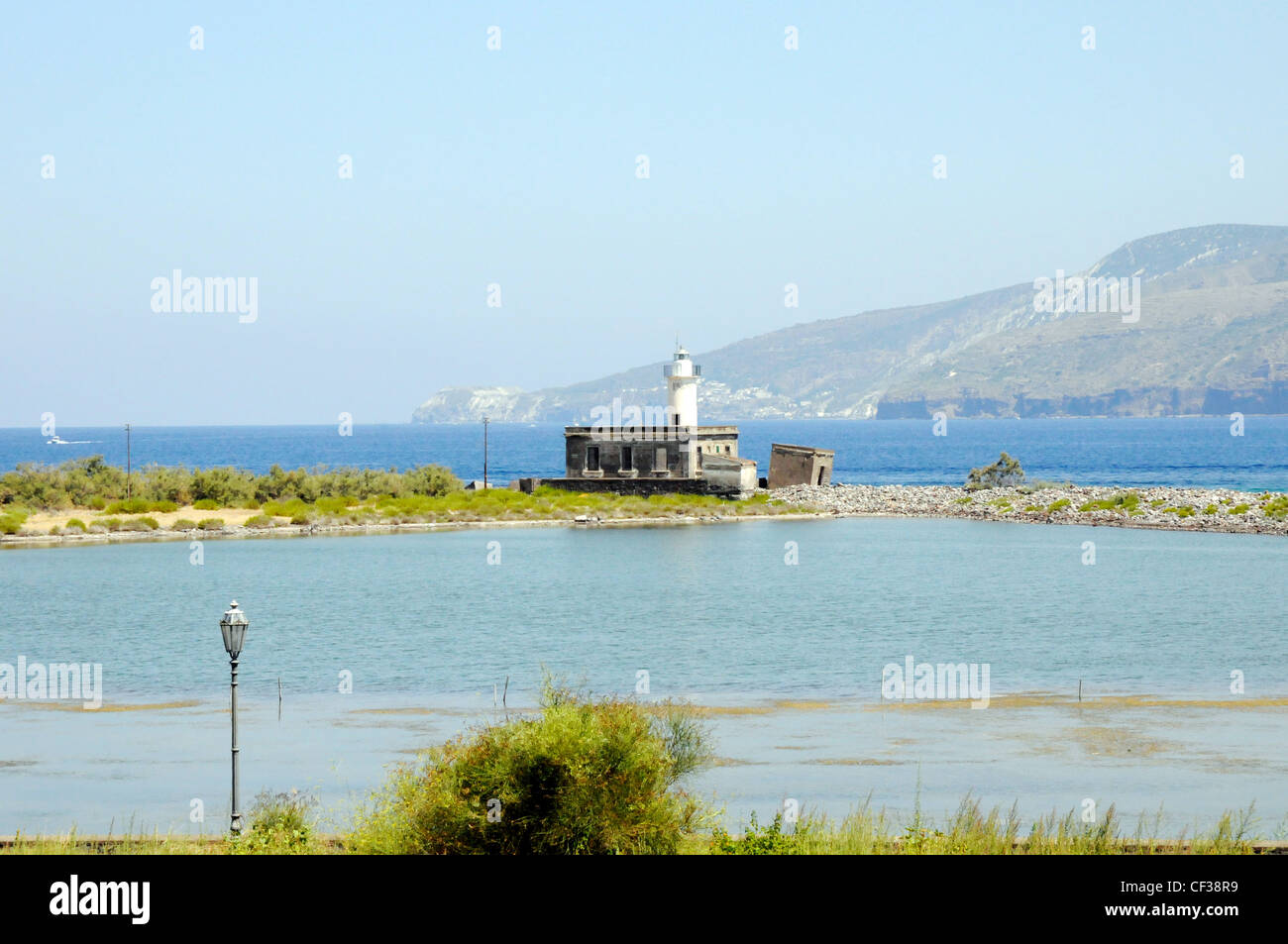 A lighthouse on the Laghetto di Lingua, or "little salt lake", in the ...