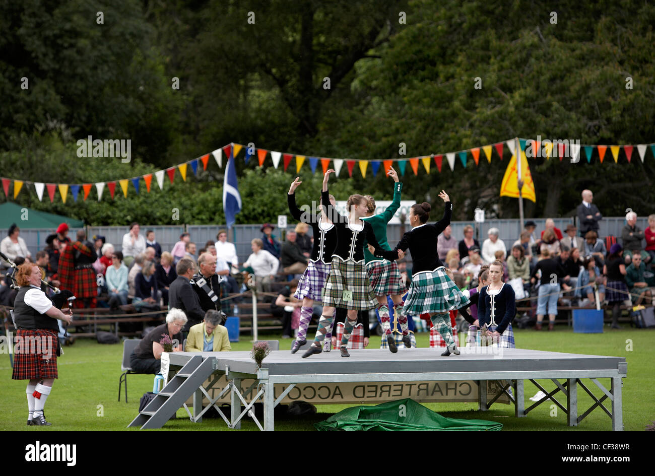 Female highland dancers performing for the crowds at the Lonach ...
