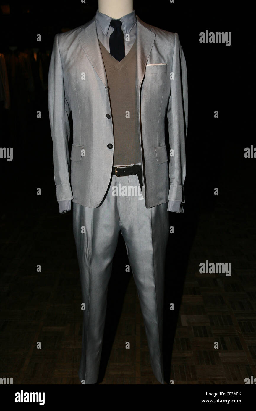 Yves Saint Laurent Paris Menswear Spring Summer Model wearing grey silk ...