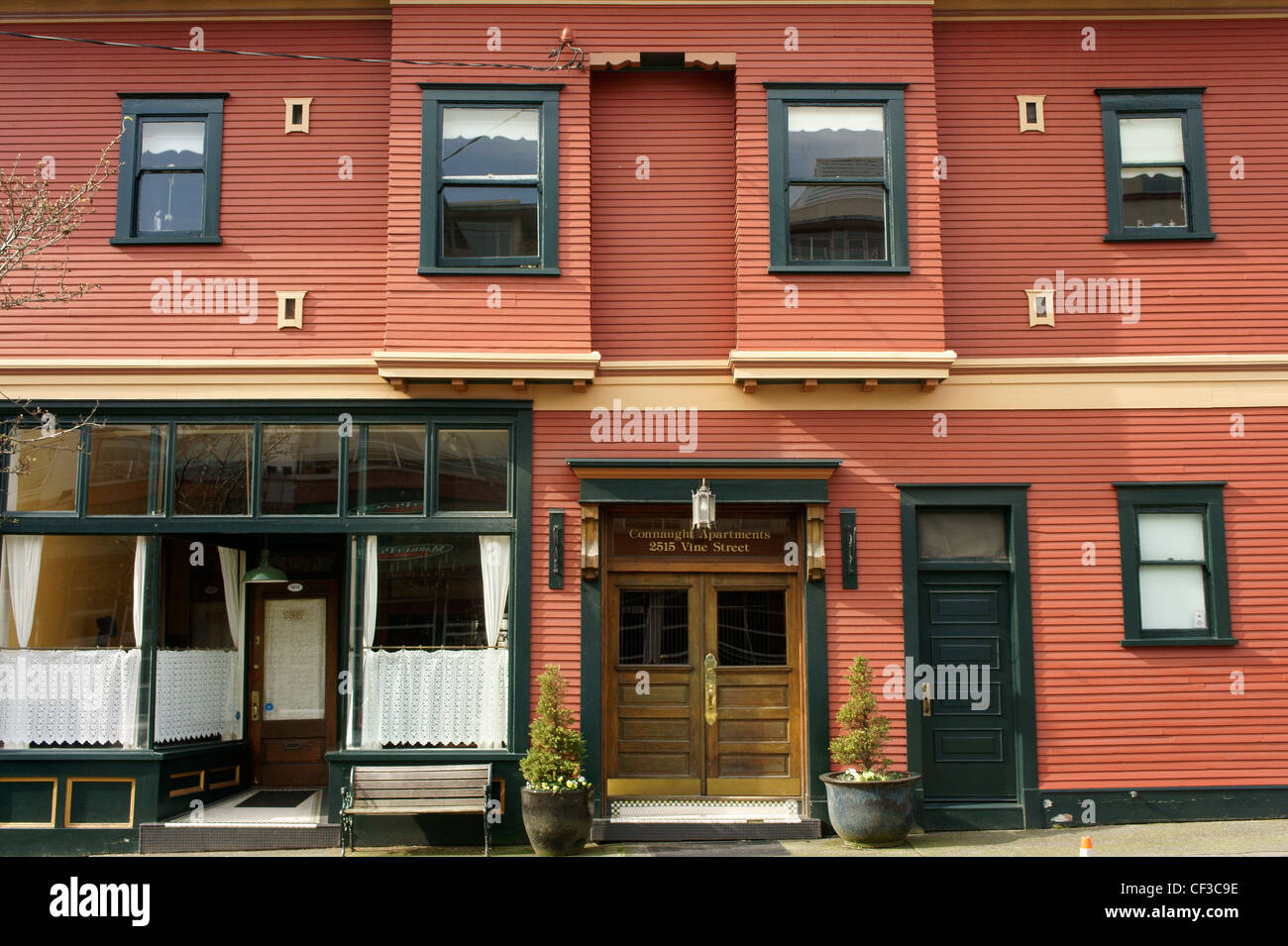 Facade of a restored wooden heritage building, Vancouver, British ...